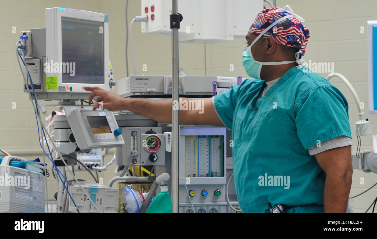 Maj. James Goode, 779th Medical Group chief nurse anesthetist, preps ...