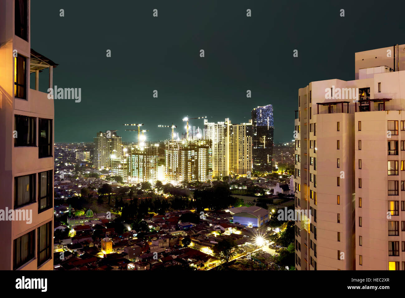 Construction building view in the downtown with night scene Stock Photo ...