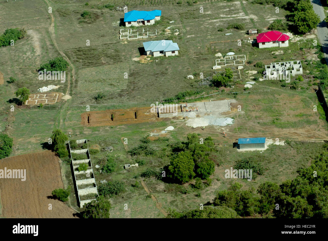 An aerial view of the construction progress of Vitongoji Primary and ...