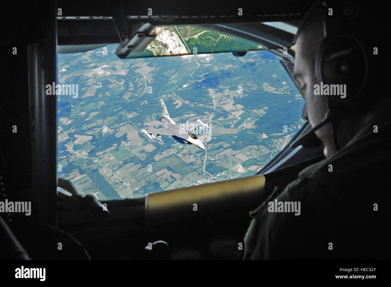 Senior Airman Sam Bradford, 906th Air Refueling Squadron boom operator ...