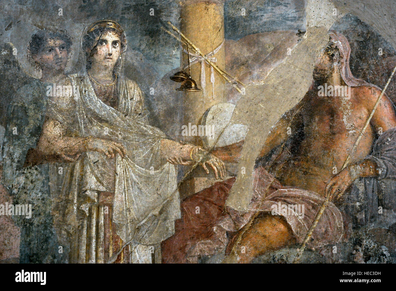 Hera, wearing the formal clothes of the bride is pushed towards Zeus by ...