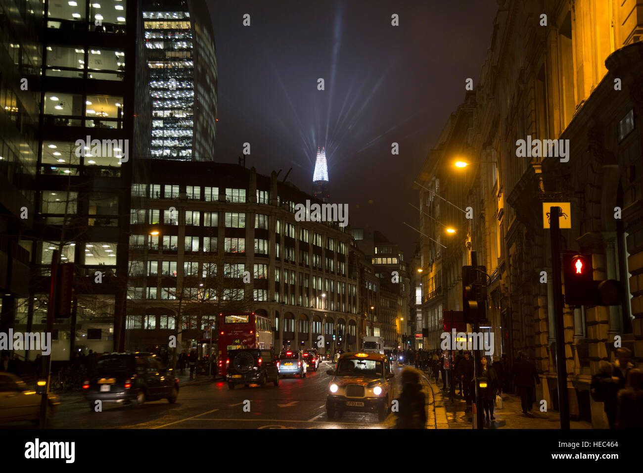 London’s tallest skyscraper, the Shard, beams out spotlights in the ...