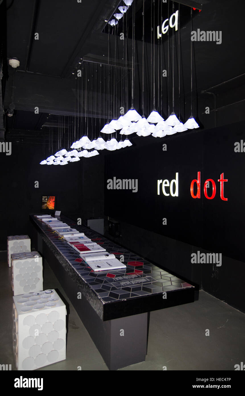 Exhibition with text inside Red dot design museum Stock Photo - Alamy