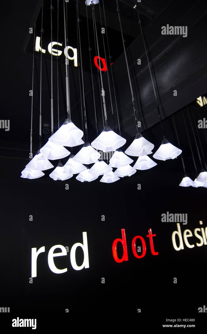 Exhibition with text inside Red dot design museum Stock Photo - Alamy