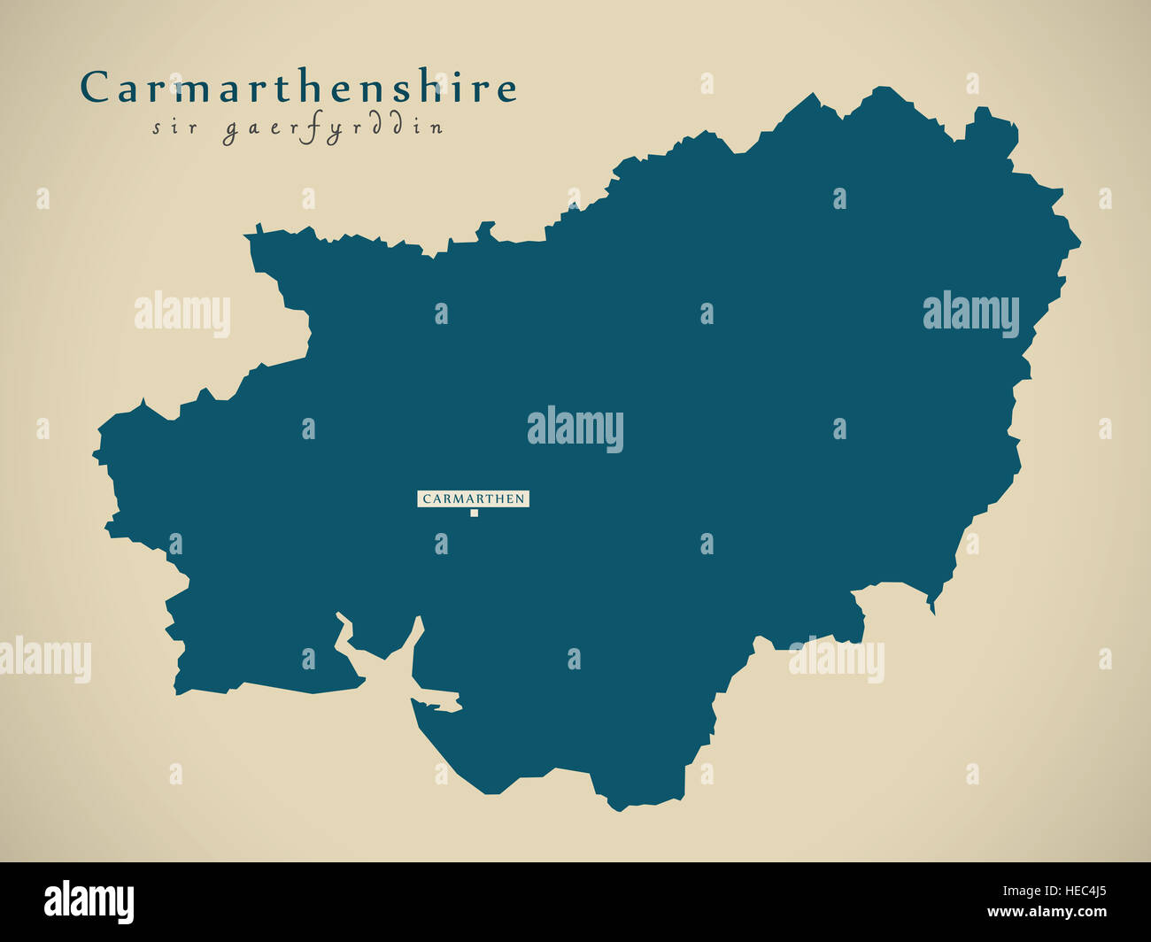 Modern Map - Carmarthenshire Wales UK illustration Stock Photo - Alamy