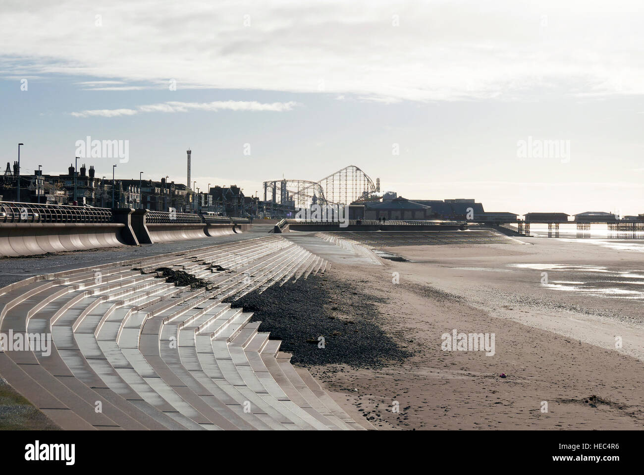 sea defences in Blackpool south looking towards South Pier and ...