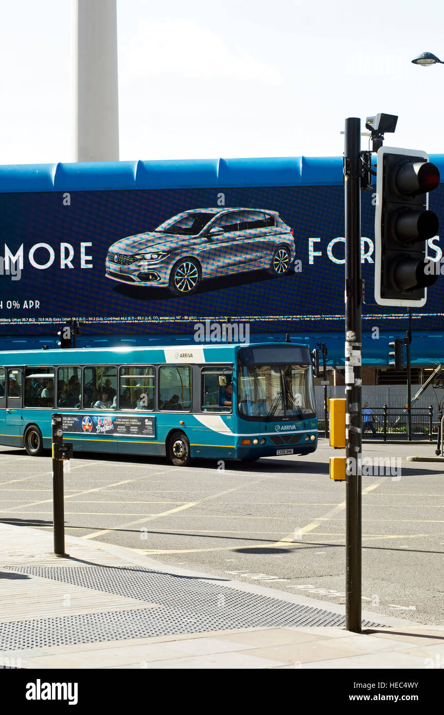 Mersey bus passing giant advertising display in Liverpool city centre ...