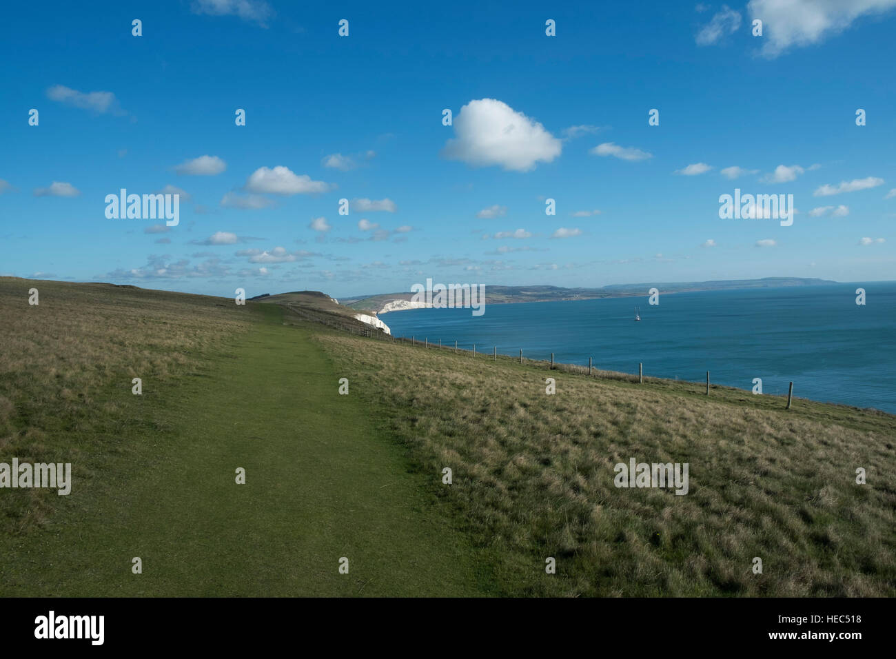 View out across Tennyson Down to the English Channel from Isle Of Wight ...