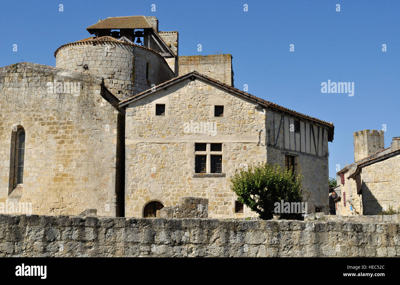 View from outside the walled village of Larressingle, France, showing ...