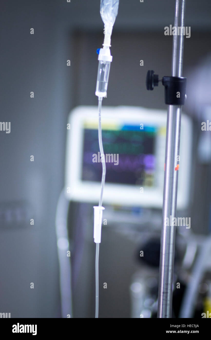 Medical intravenous IV drip in hospital used to replace liquids in ...