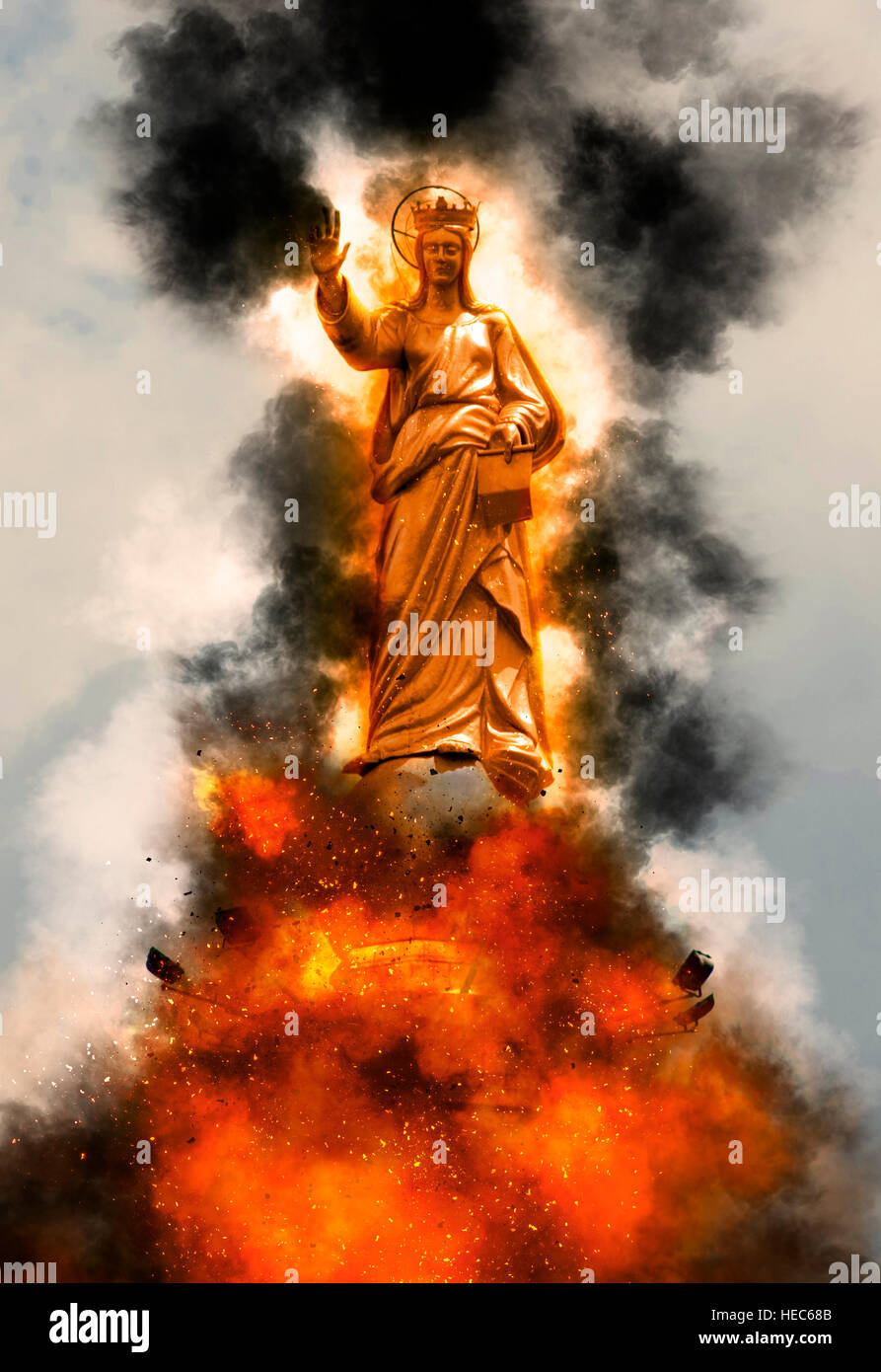 Digitally enhanced image of the Virgin Mary statue Messina, sicily ...