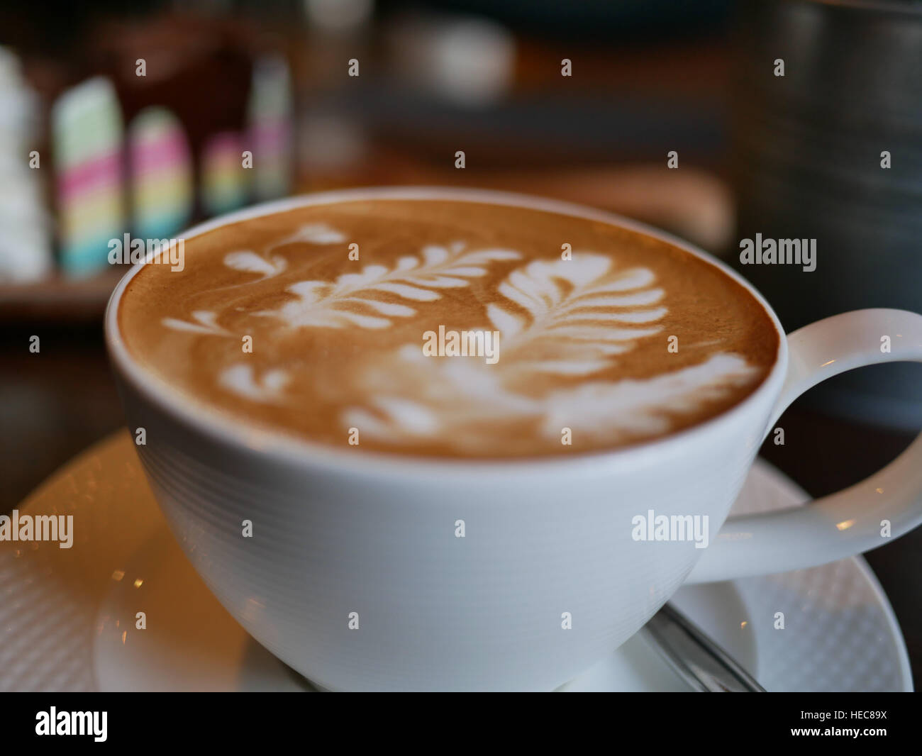 The Texture of Latte art leaf on The Top of Hot Coffee Stock Photo - Alamy