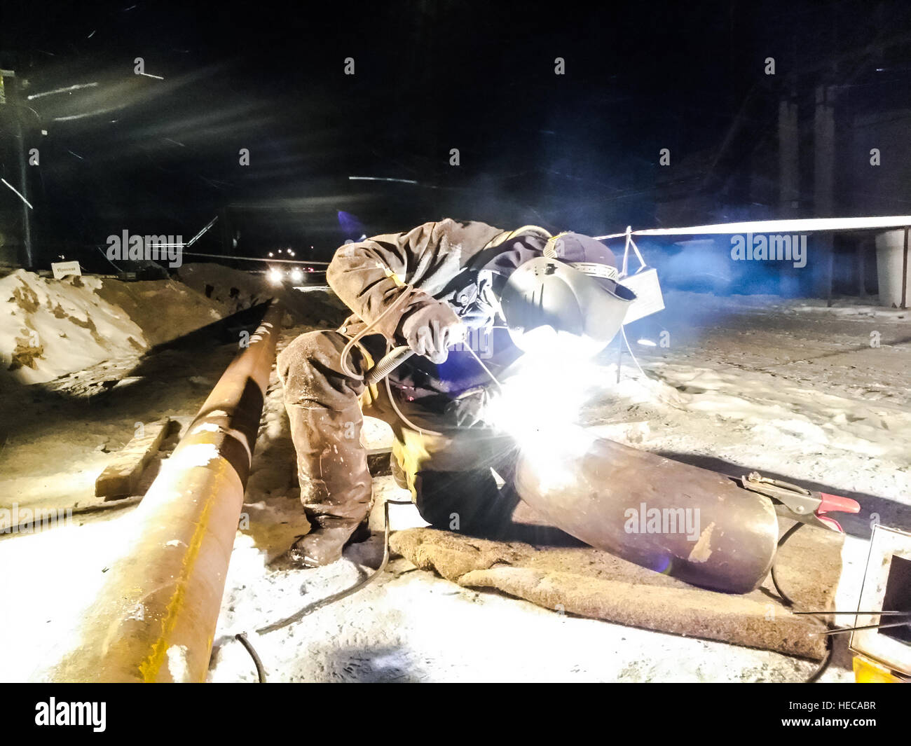 Safety at work. Welding and grinding of iron constructions. Industrial ...