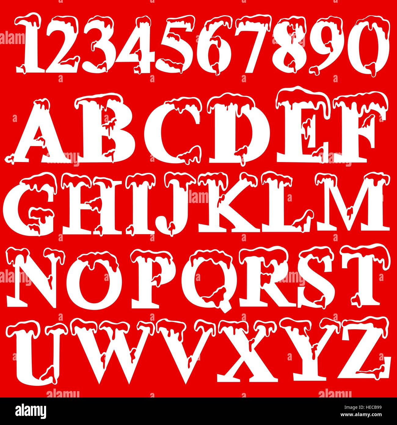 Christmas alphabet with snow. Vector illustration. Snowy font Stock ...