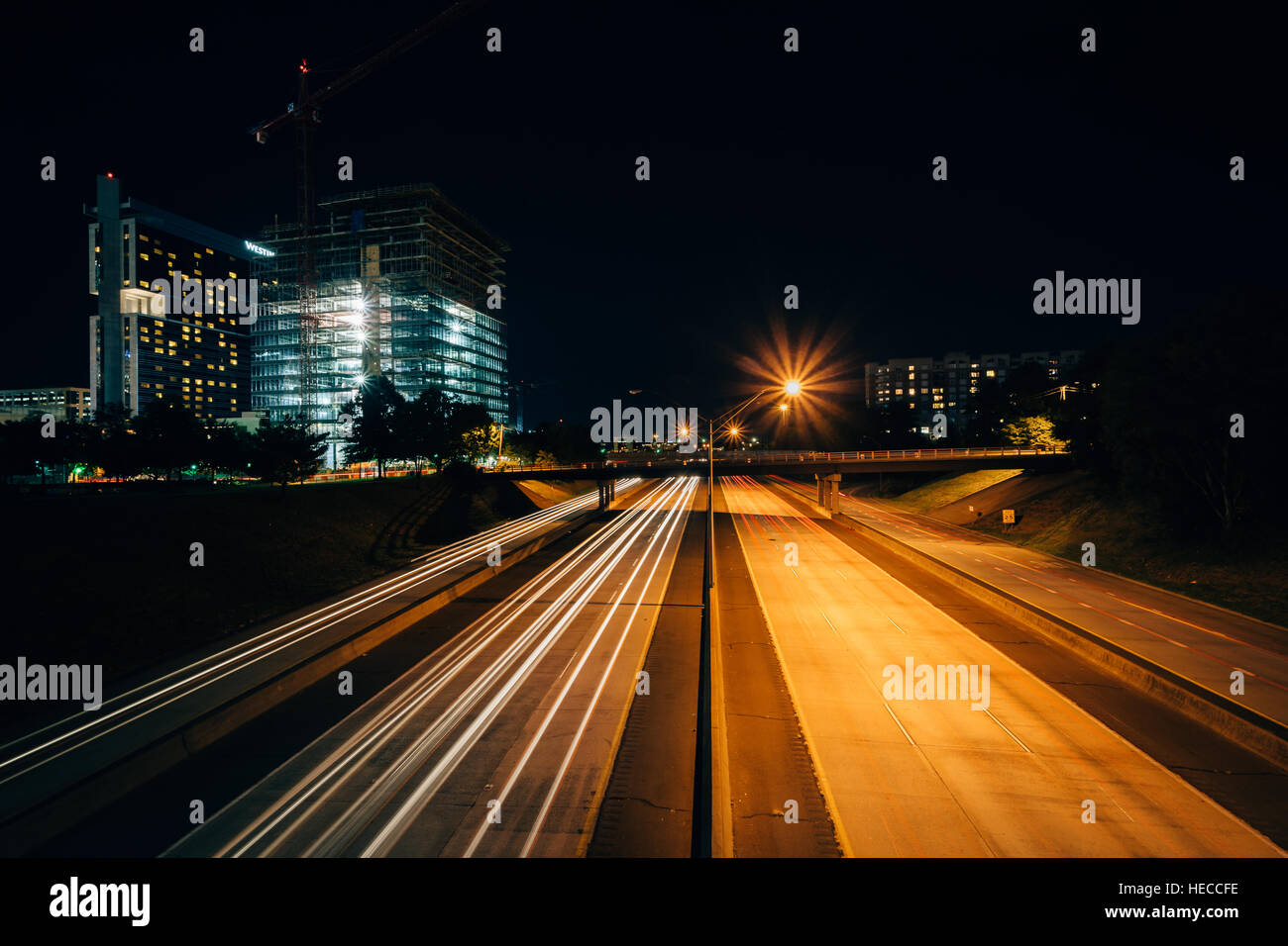 Interstate 277 at night, in Uptown Charlotte, North Carolina Stock ...