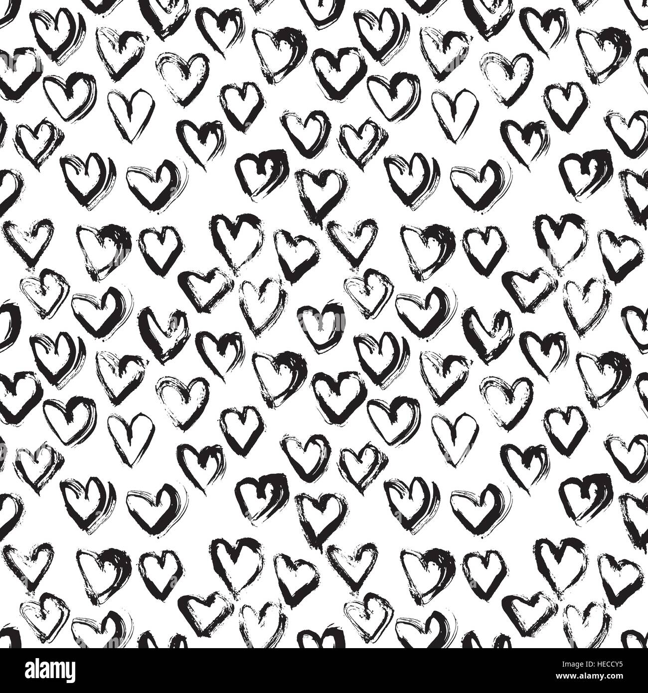 Abstract seamless heart pattern. Ink illustration. Black and white ...