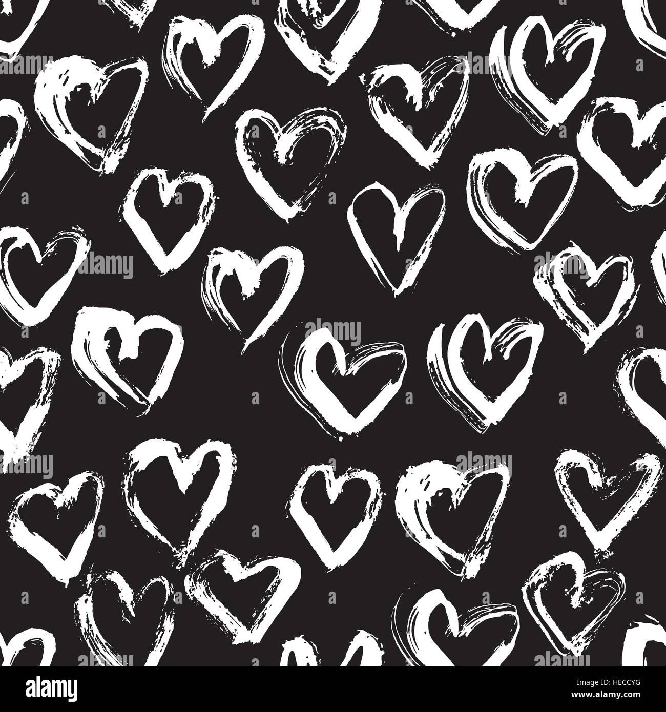Abstract seamless heart pattern. Ink illustration. Black and white ...