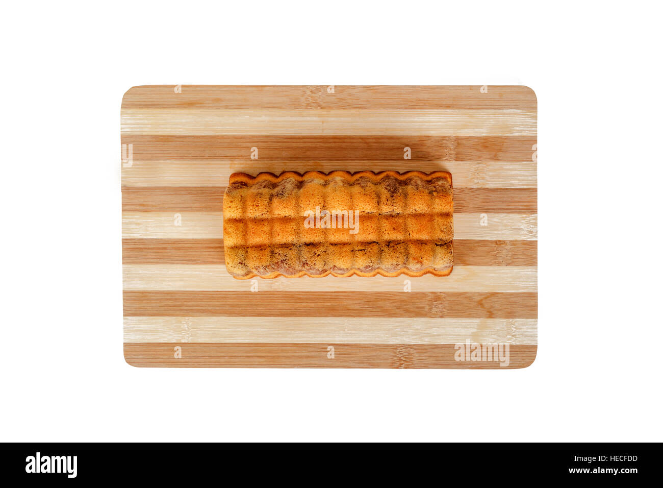 Close up detailed of top view of baton cacao cake, served on a cutting ...