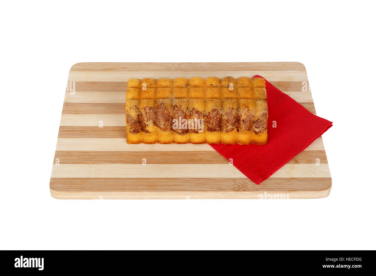 Close up detailed of top view of baton cacao cake, served on a cutting ...