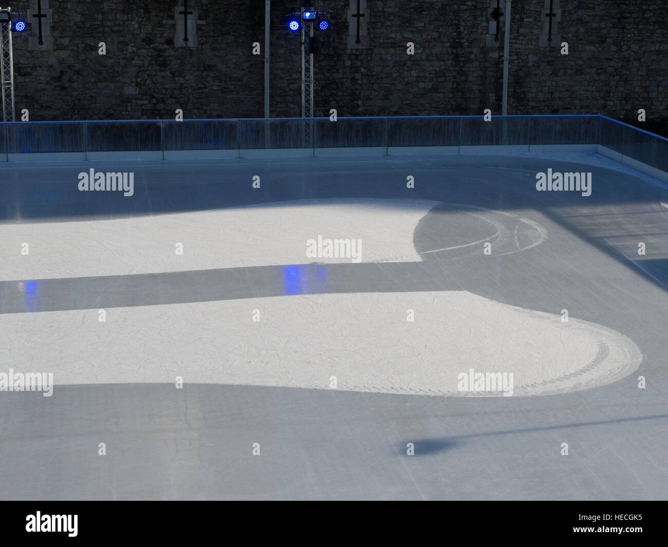 cleaning clearing ice rink tractor hopper crisp Stock Photo - Alamy