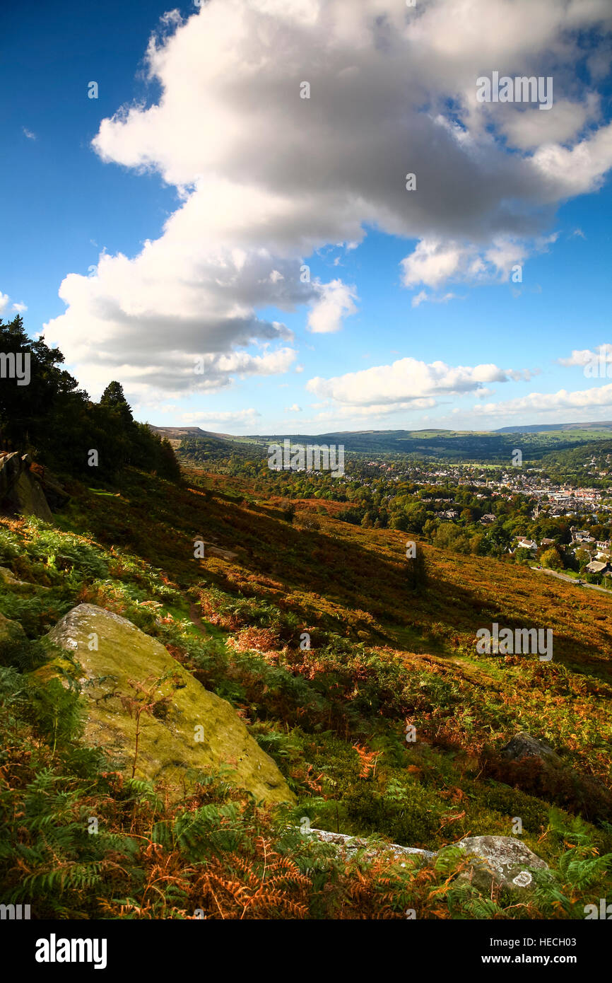 Landscape view looking towards the town of Ilkley on a warm sunny day ...