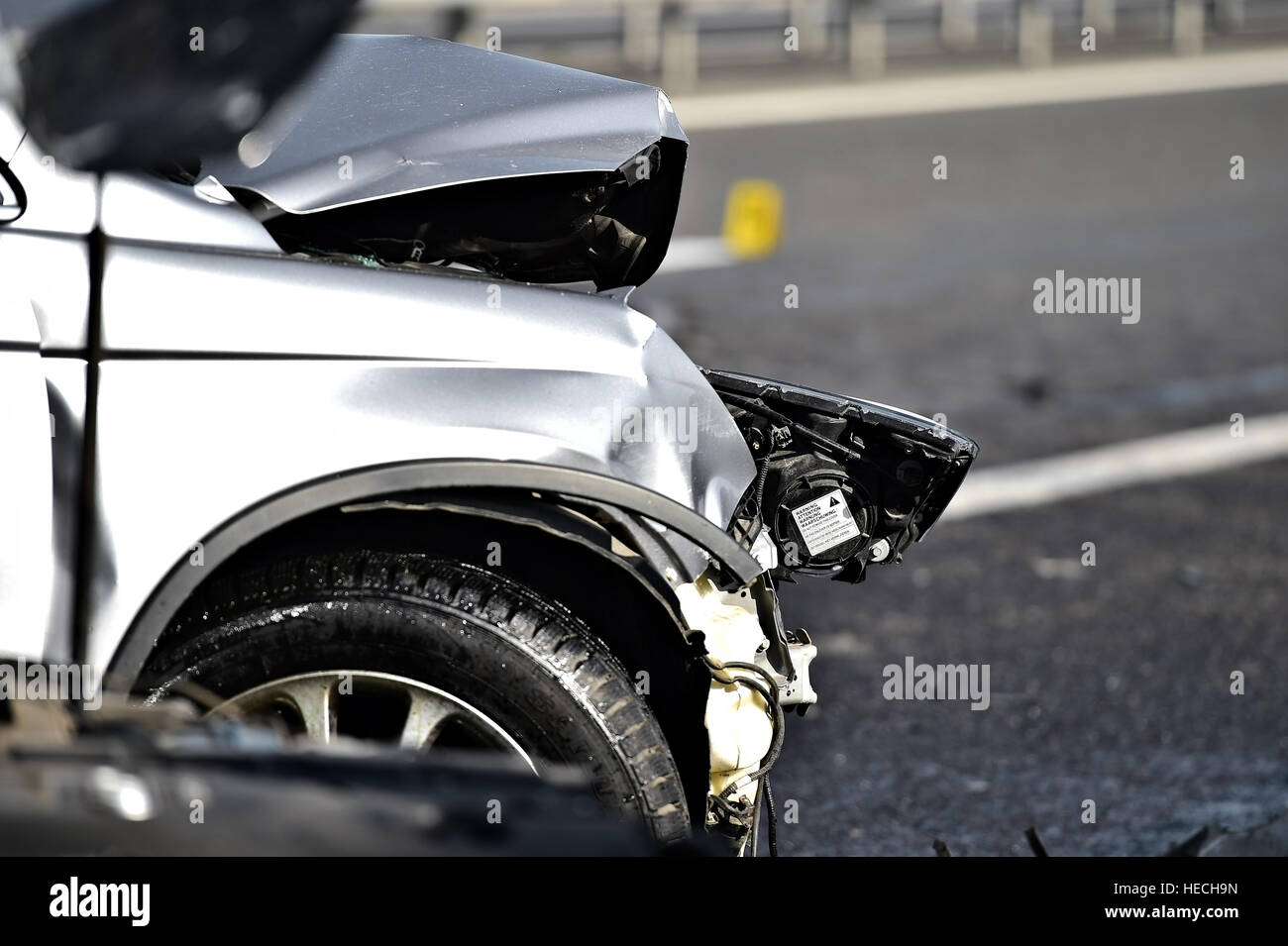 Detail with damage automobile after a car crash accident Stock Photo ...
