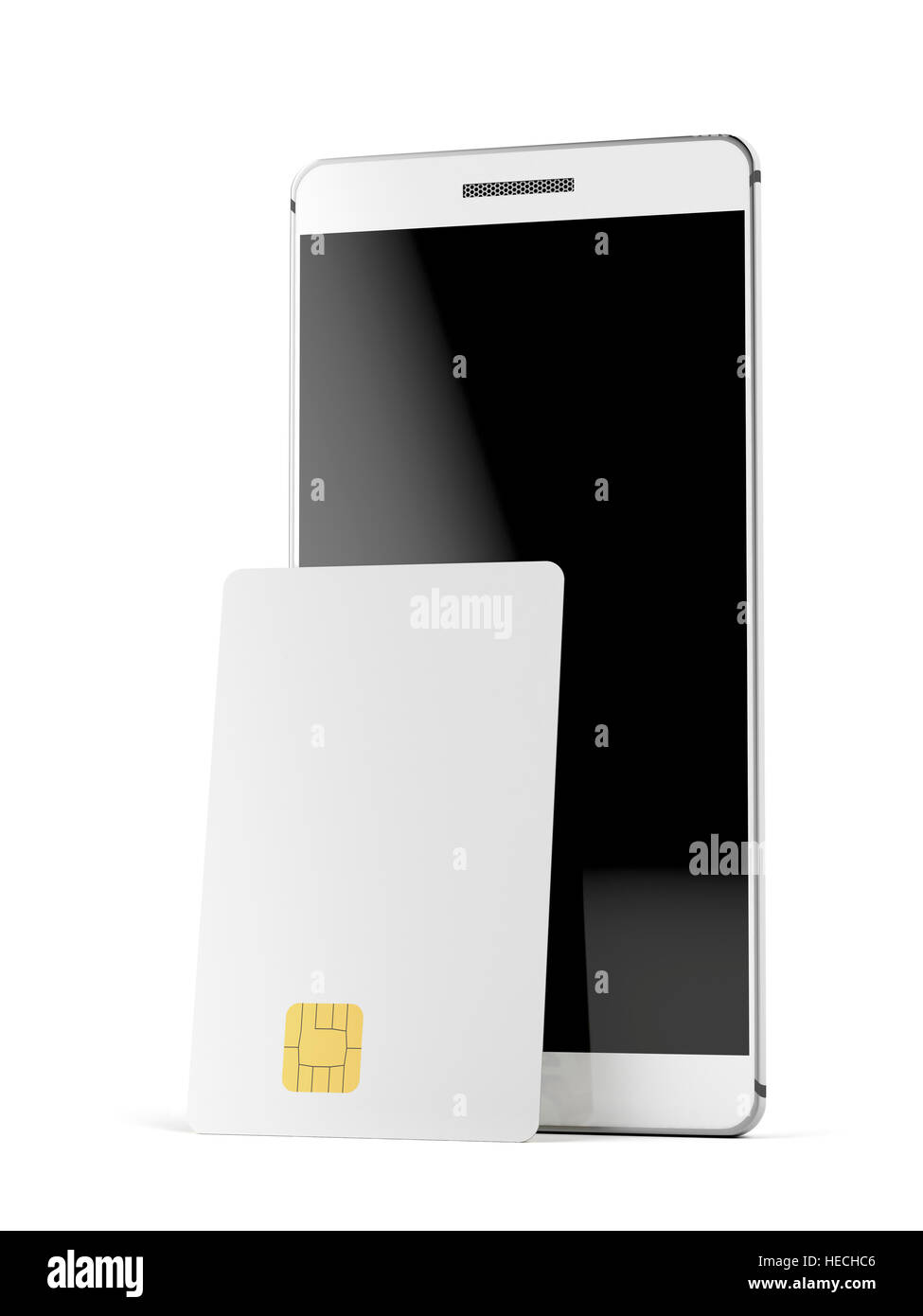 Blank bank or telephone card and smartphone on white background Stock ...