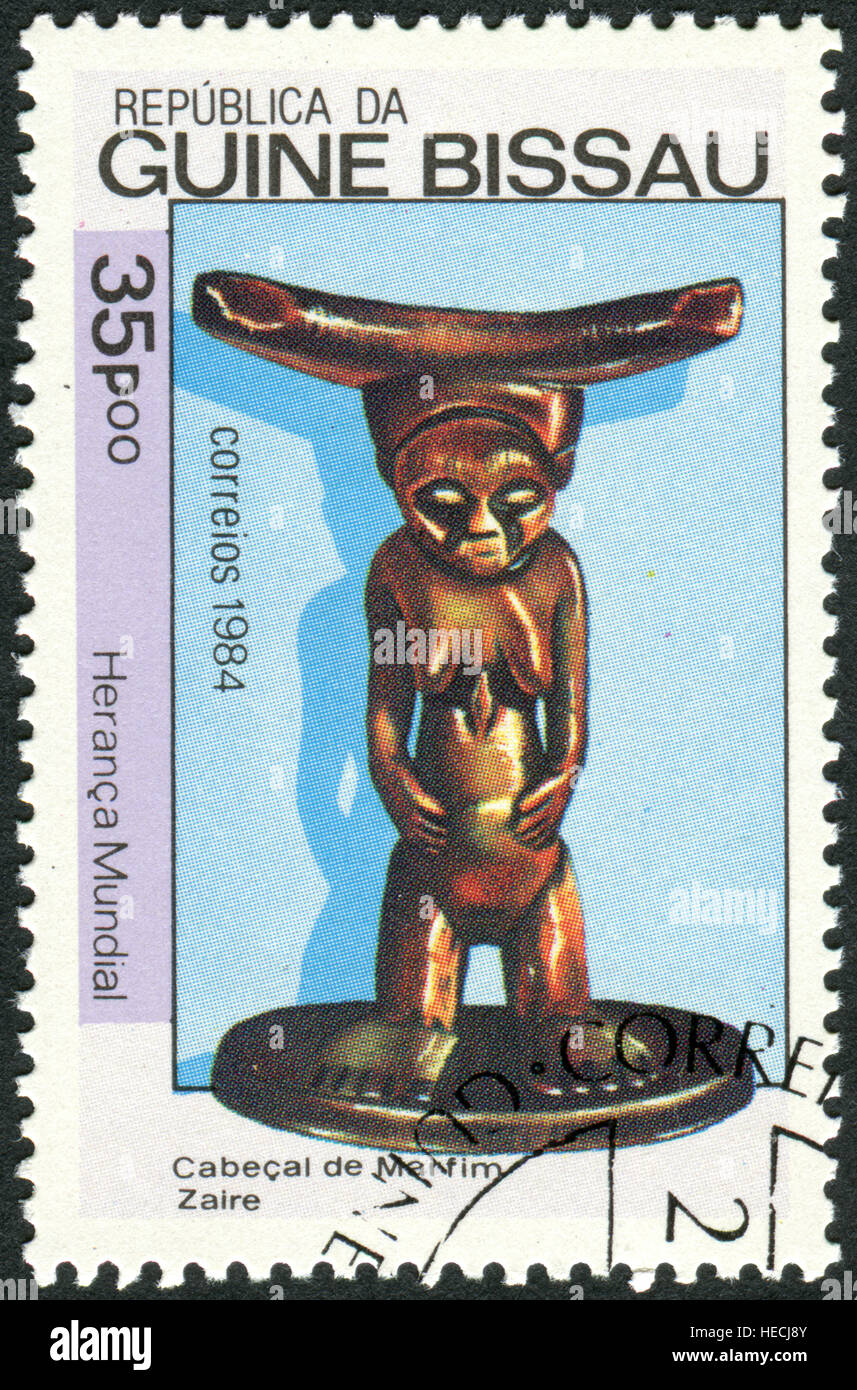 A stamp printed in Guinea-Bissau, dedicated to World Heritage, shows ...