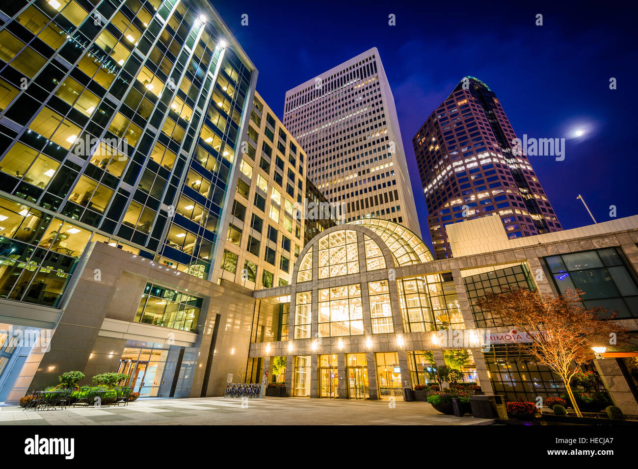 Modern buildings at night, in Uptown Charlotte, North Carolina Stock ...