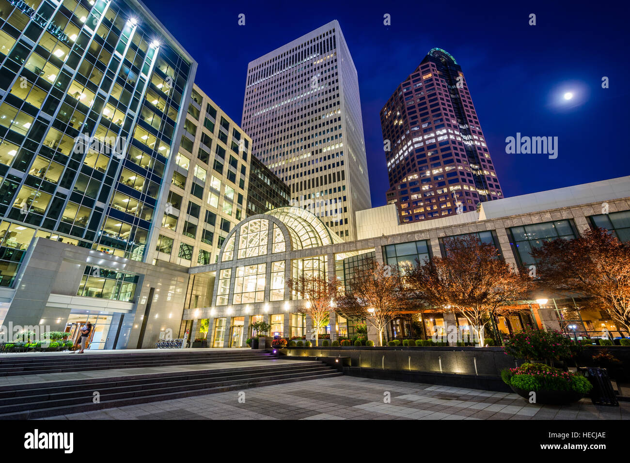 Modern buildings at night, in Uptown Charlotte, North Carolina Stock ...