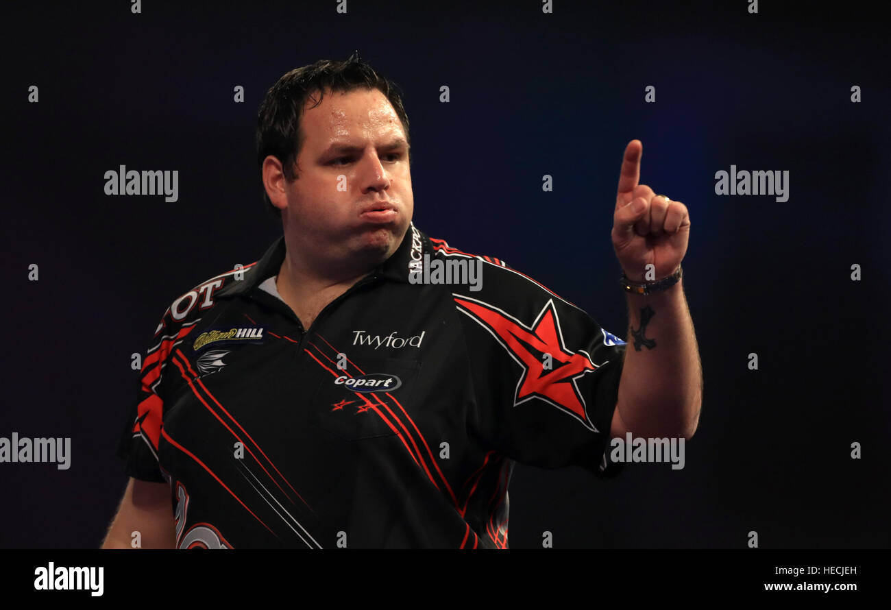 Adrian Lewis celebrates during his match against Magnus Caris during ...