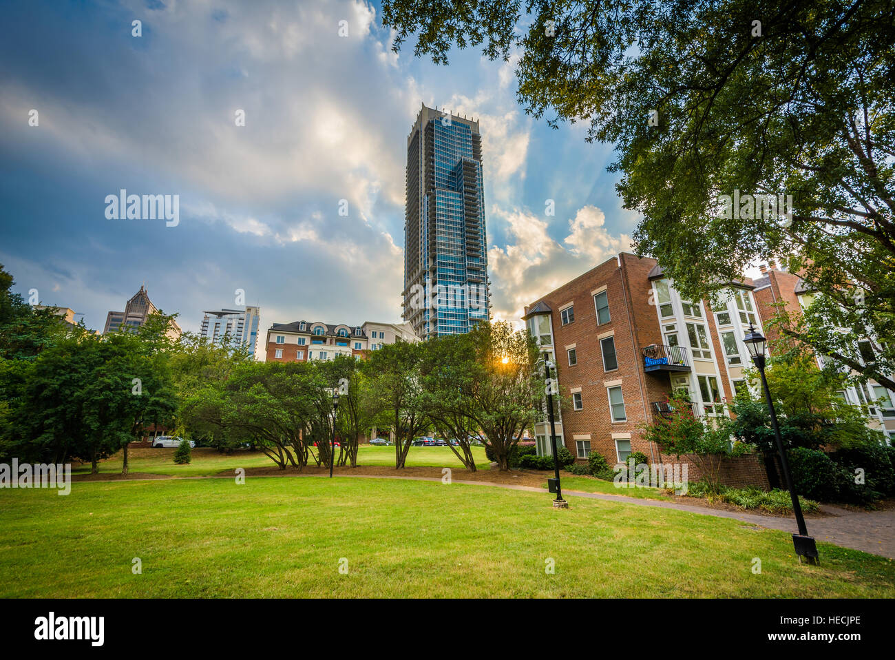 Modern skyscraper and Fourth Ward Park, in Charlotte, North Carolina ...