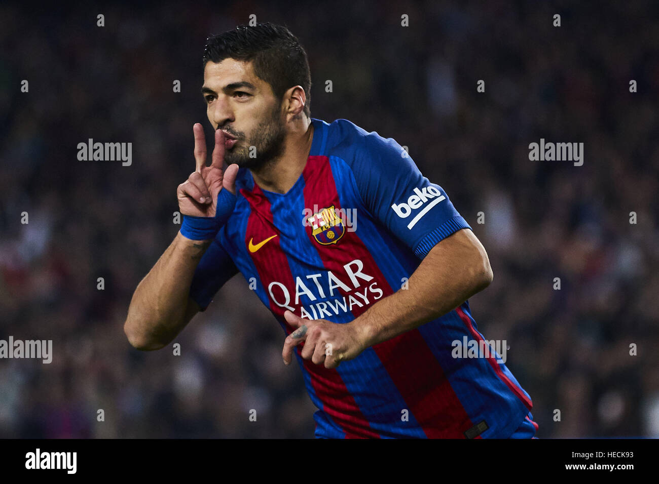 Barcelona, Spain. 18th Dec, 2016. Luis Suarez (FC Barcelona) celebrates ...