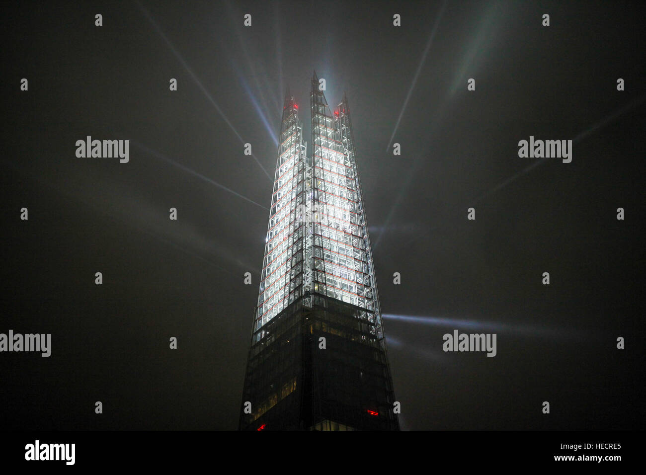 London, UK 19 Dec 2016 The Shard’s Christmas Lights projected from the ...