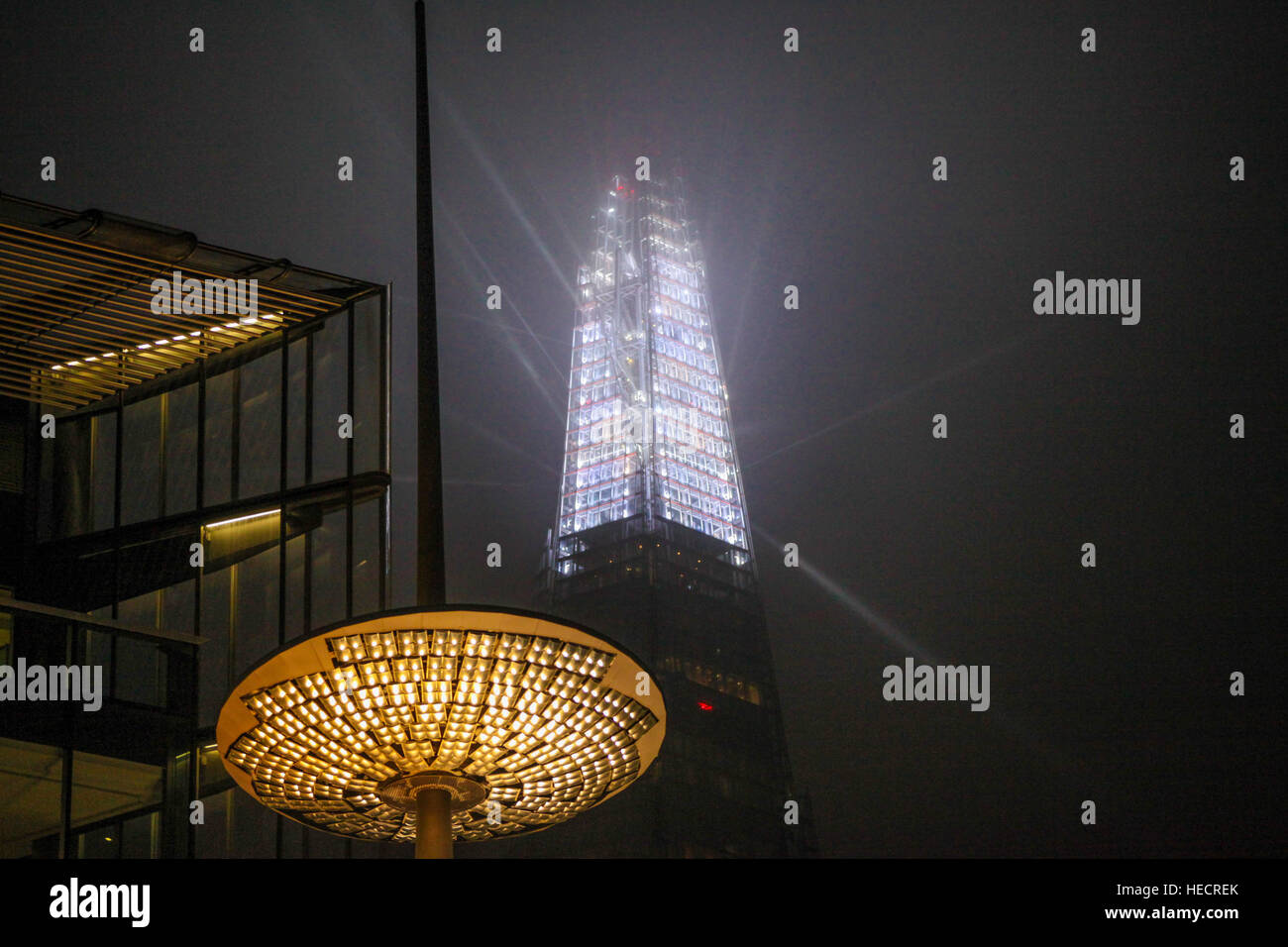 London, UK 19 Dec 2016 The Shard’s Christmas Lights projected from the ...