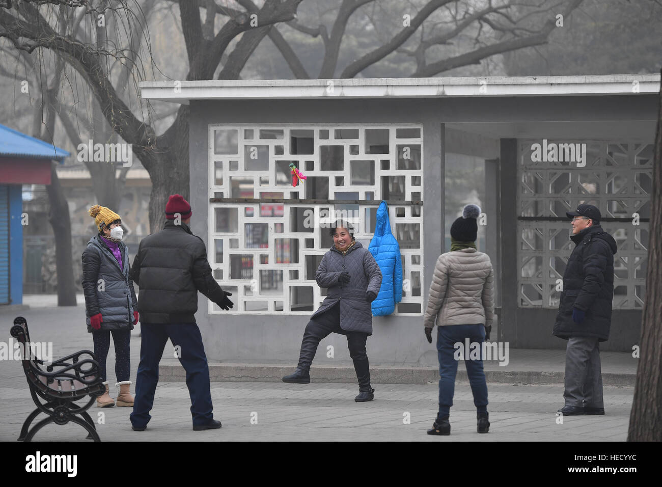 Beijing, China. 21st Dec, 2016. Citizens do morning exercises at the ...