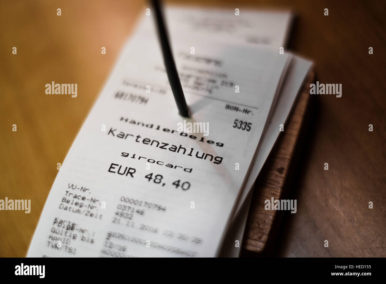 Berlin, Germany. 21st Nov, 2016. A receipt of a card payment taken on ...