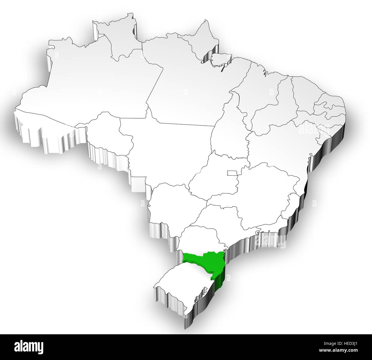 Brazilian map with states separated and highlight in Santa Catarina ...