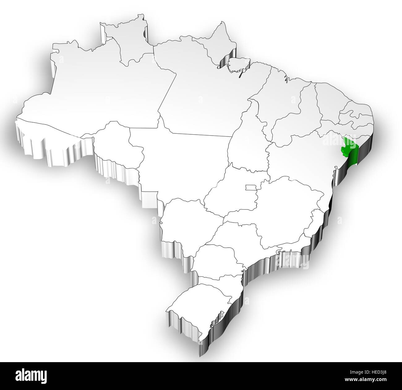 Brazilian map with states separated and highlight in Sergipe State ...