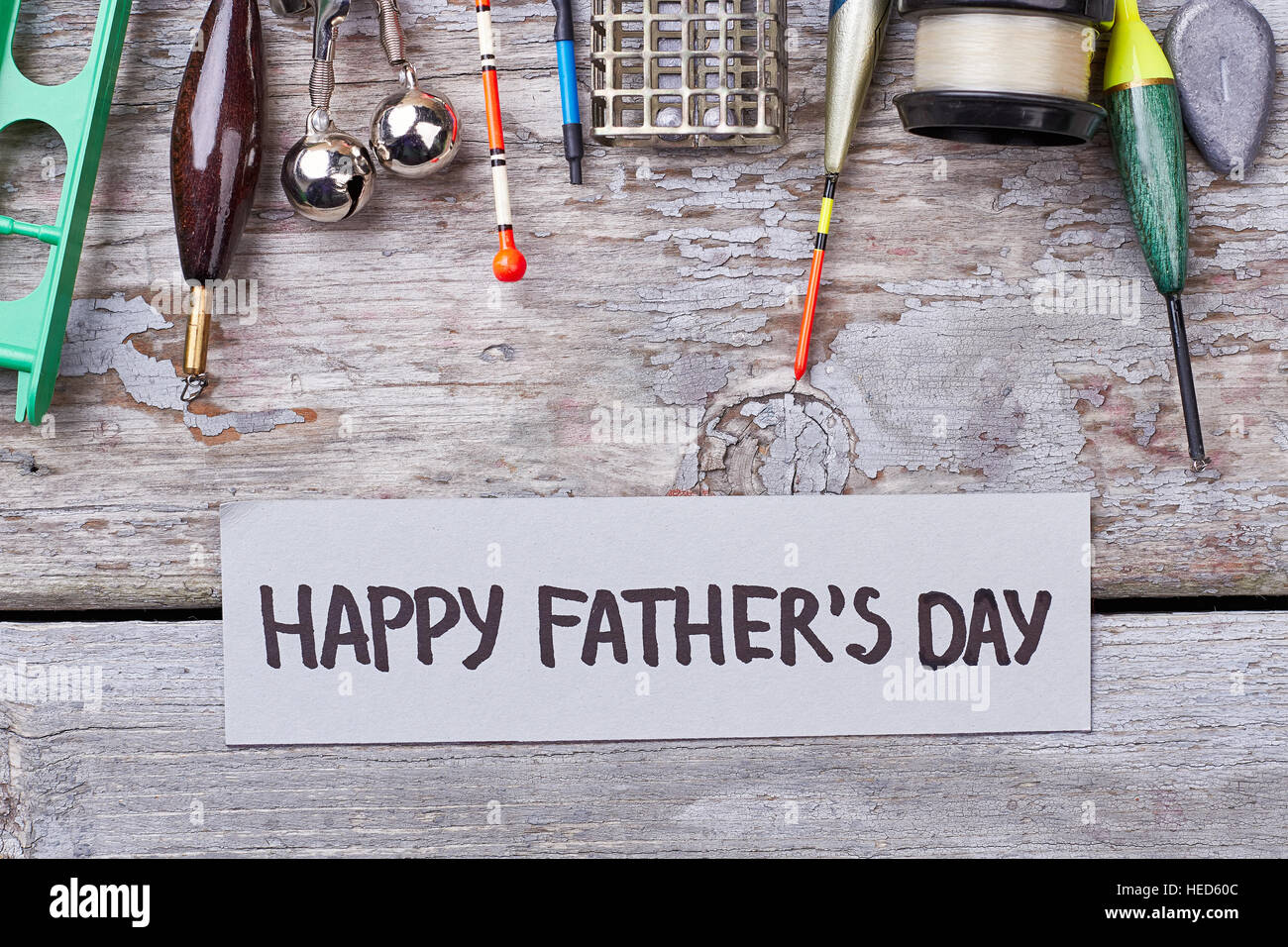 Fishing tackle and greeting card Stock Photo - Alamy