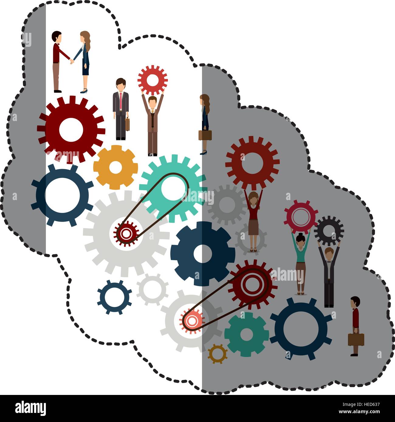 Gear and businesspeople icon. Teamwork people corporate and workforce ...