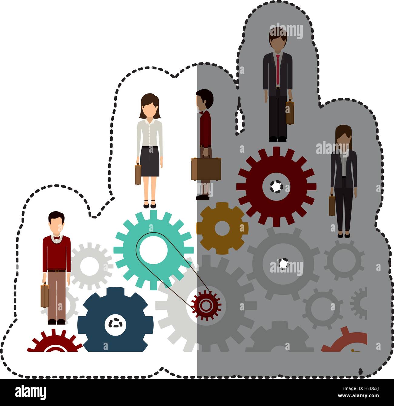 Gear and businesspeople icon. Teamwork people corporate and workforce ...