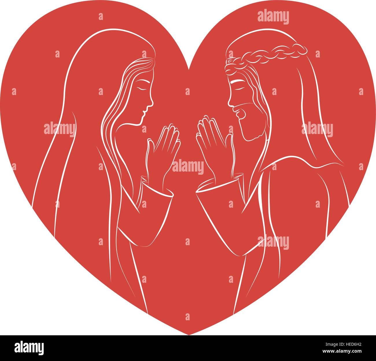 Jesus and Mary inside heart icon. Religion faith pray and belief theme ...