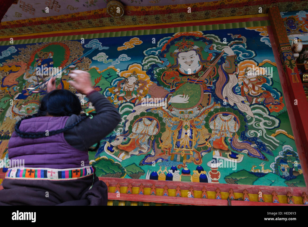 Xiahe: Tibetan Monastery Labrang at the Monlam Festival; Wall painting ...