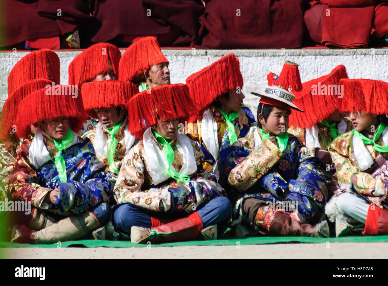 Xiahe: Tibetan Monastery Labrang at the Monlam Festival; Tibetan guards ...