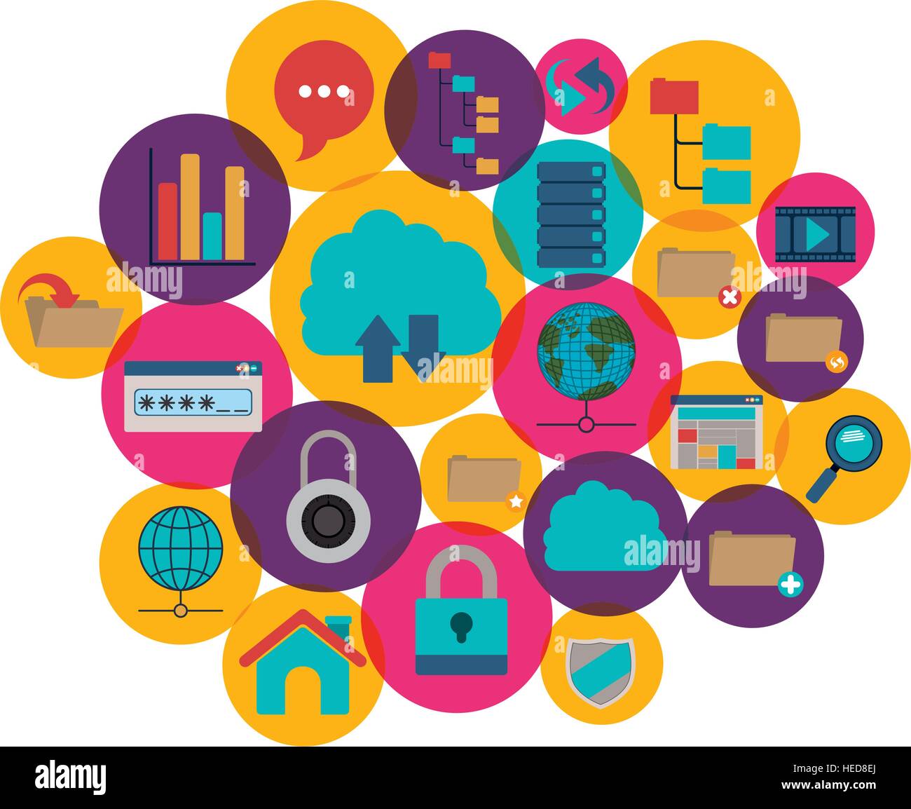 Cloud computing and media icon set. Multimedia storage and technology ...