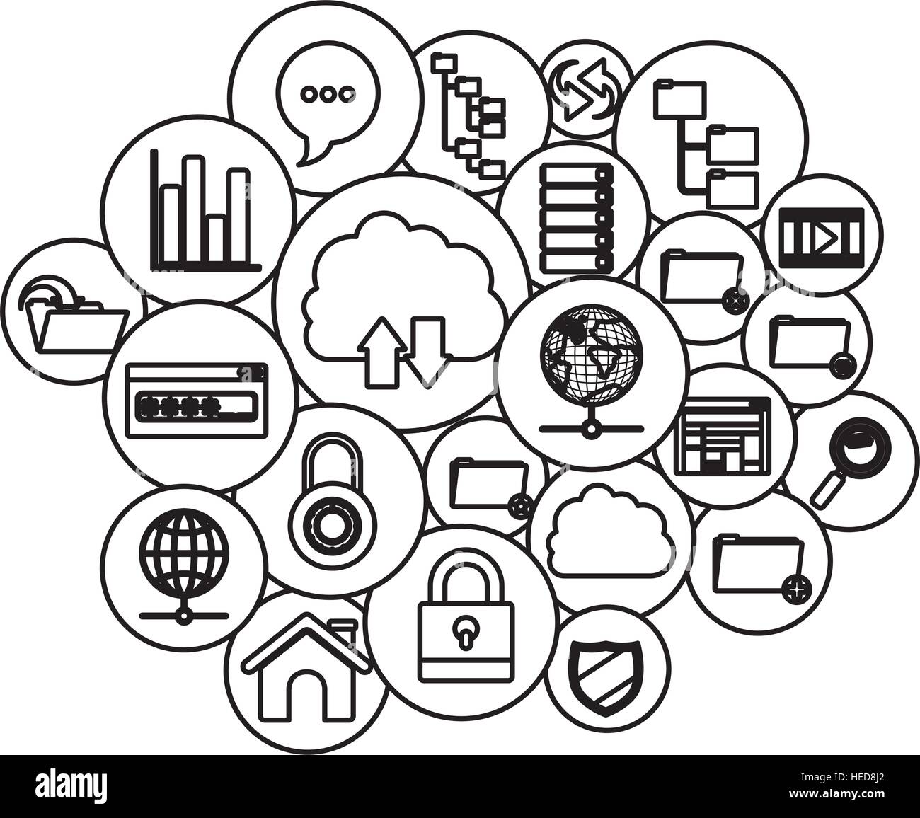 Cloud computing and media icon set. Multimedia storage and technology ...