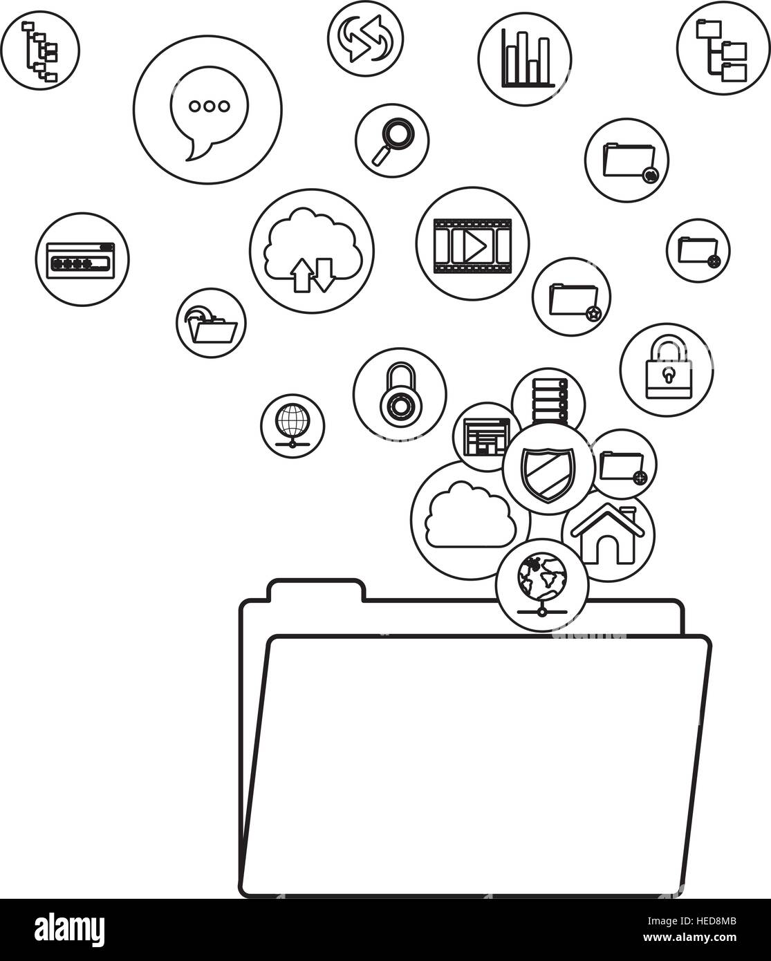 File cloud computing and media icon set. Multimedia storage and ...