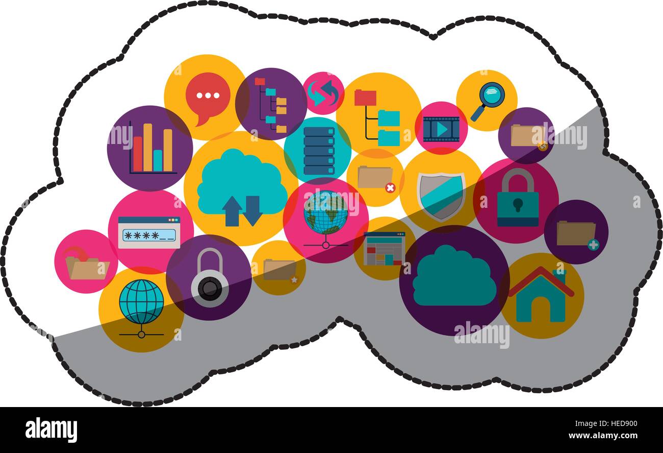 Cloud computing and media icon set. Multimedia storage and technology ...