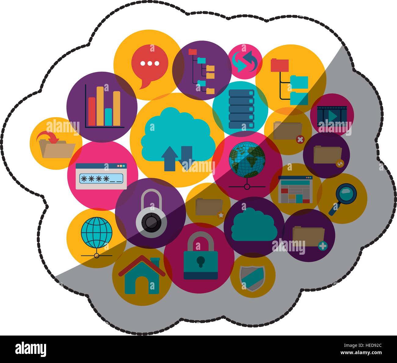 Cloud computing and media icon set. Multimedia storage and technology ...